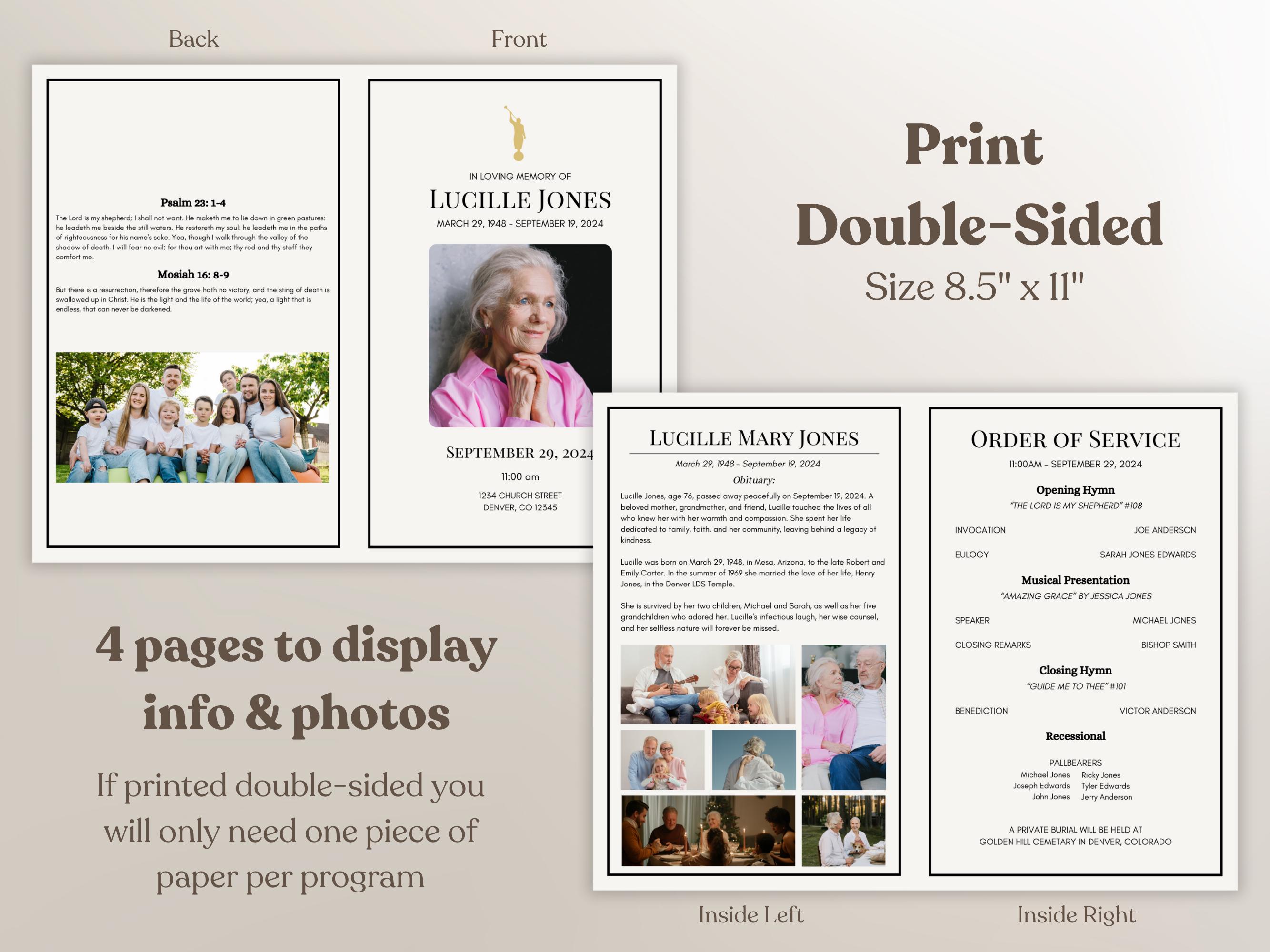 Funeral Service Program Template, Celebration of Life, Order of Service ...