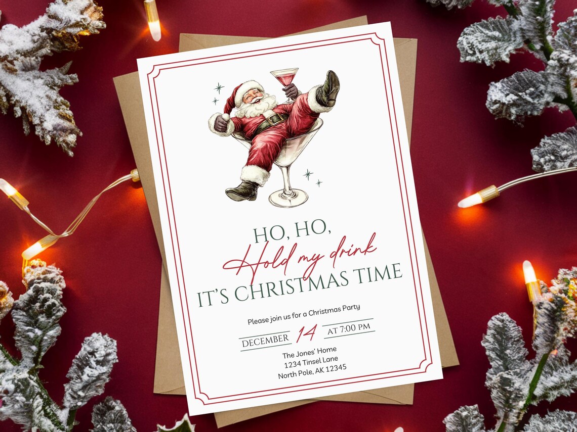 Editable Christmas Party Invitation - Ho, Ho, Hold My Drink - Funny ...