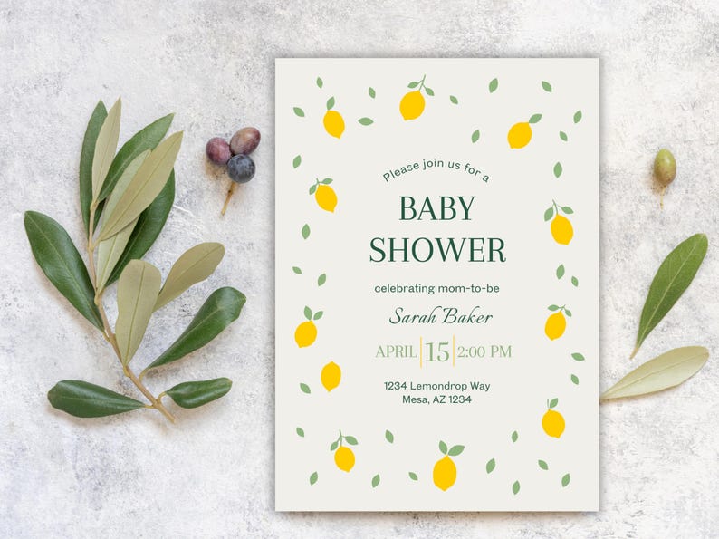 Lemon Baby Shower Invitation Template, Amalfi Coast Baby Shower, Citrus ...