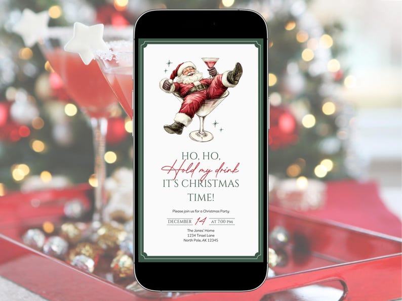 Editable Christmas Party Digital Invitation - Ho, Ho, Hold My Drink ...