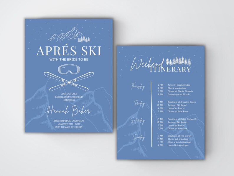 Apres Ski Bachelorette Invitation & Itinerary | Ski-themed Bachelorette ...
