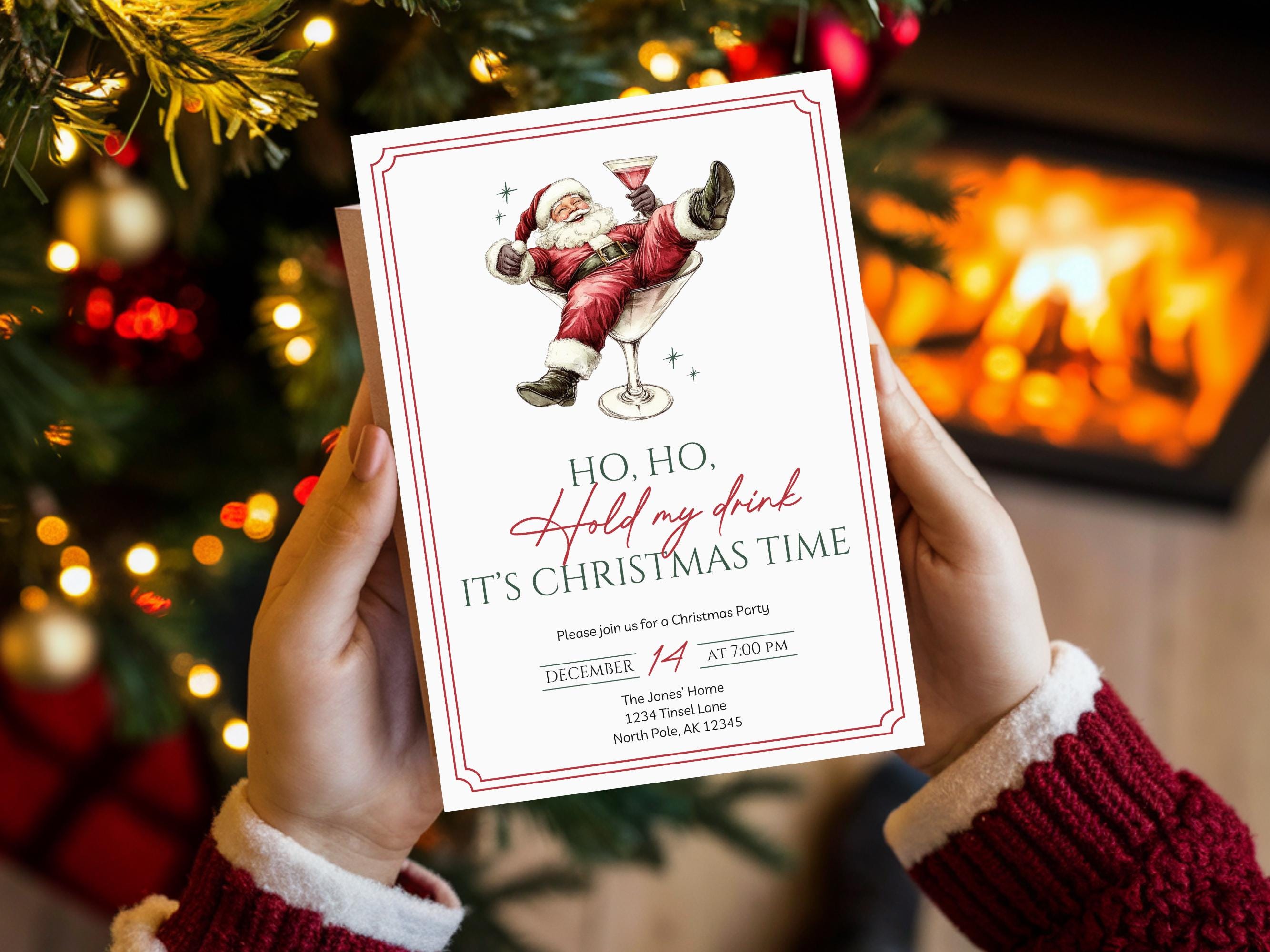 Editable Christmas Party Invitation - Ho, Ho, Hold My Drink - Funny ...