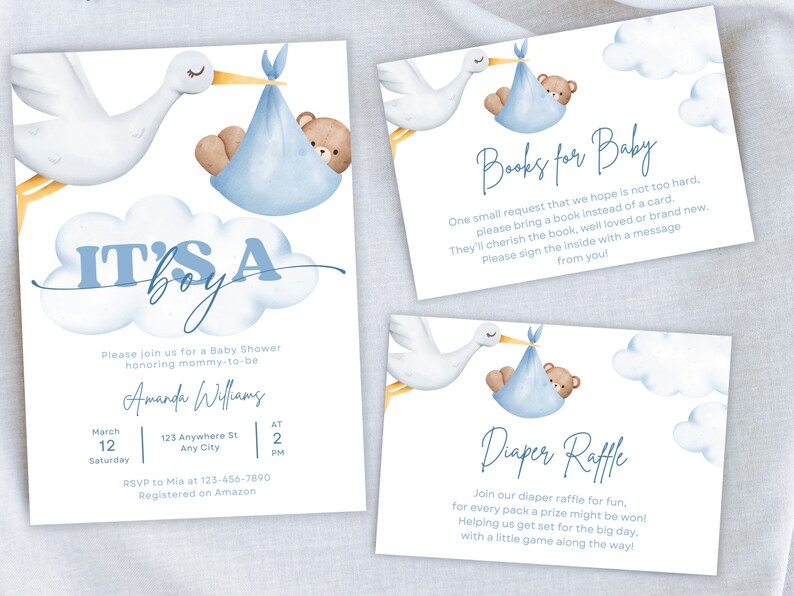 It's a Boy Baby Shower Invitation - Stork Theme - Blue Baby Shower ...