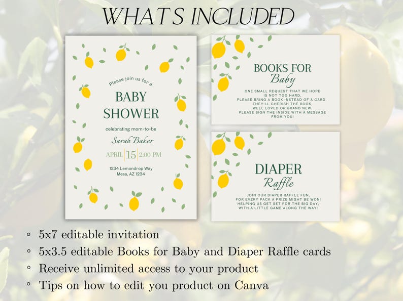 Lemon Baby Shower Invitation Template, Amalfi Coast Baby Shower, Citrus ...