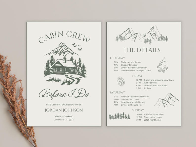 Cabin Crew Before I Do Bachelorette Itinerary, Editable Mountain ...
