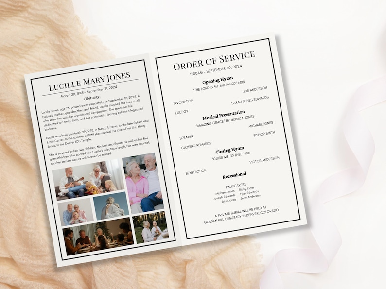 Funeral Service Program Template, Celebration of Life, Order of Service ...