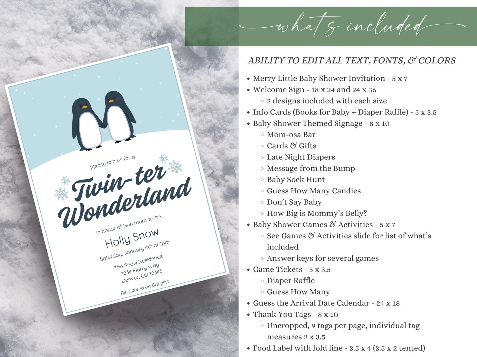 Twin Baby Shower Bundle, Winter Wonderland, Twinter Wonderland Bundle ...