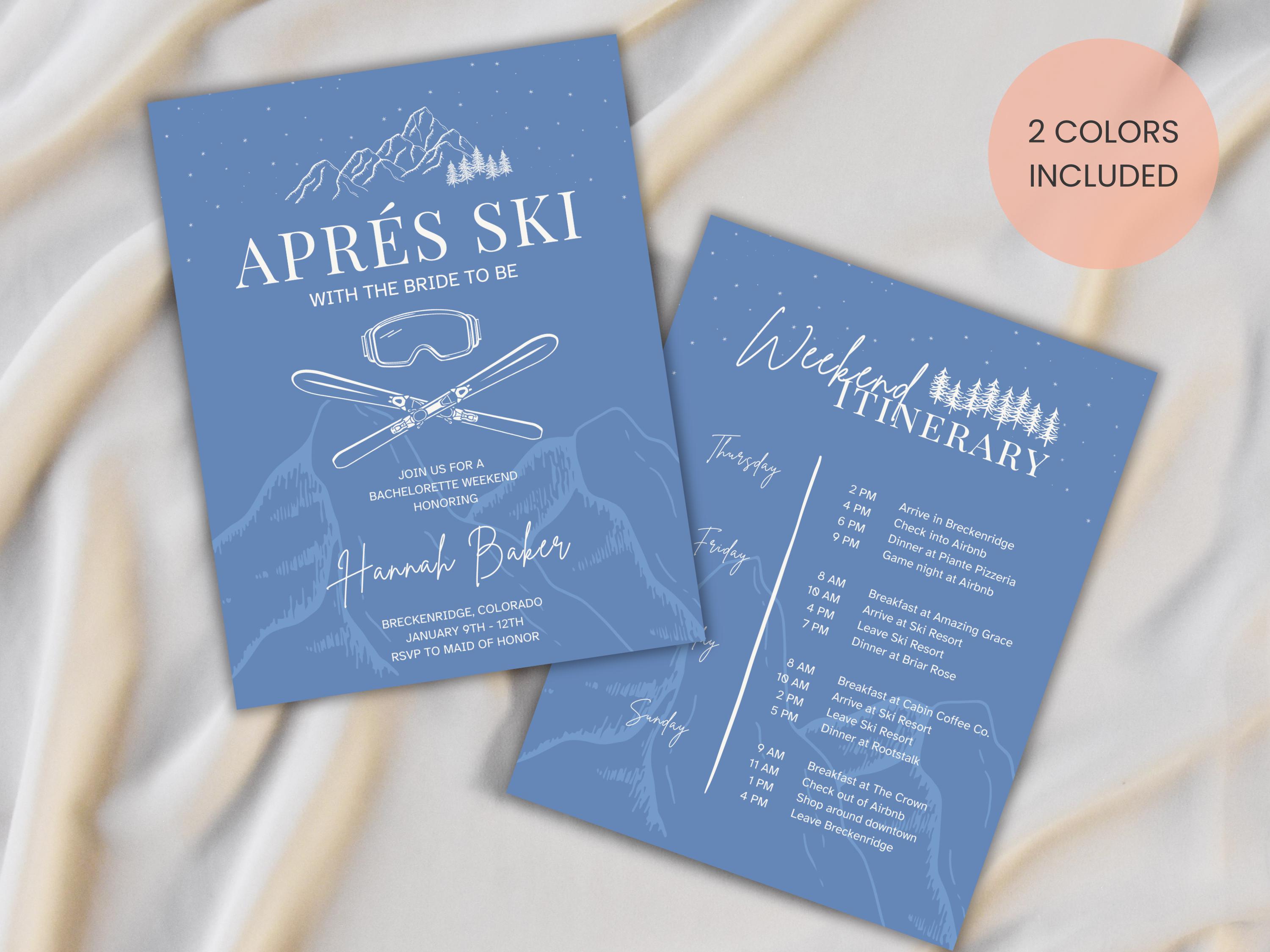 Apres Ski Bachelorette Invitation & Itinerary | Ski-themed Bachelorette ...
