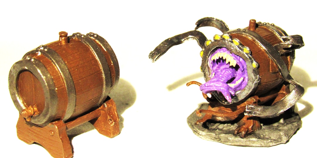 2 Hand Painted Dnd Pathfinder Miniature Barrel Mimic Figures - Etsy