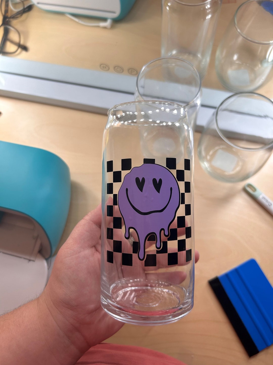 Checker W Purple Smiley Drip Design - Etsy