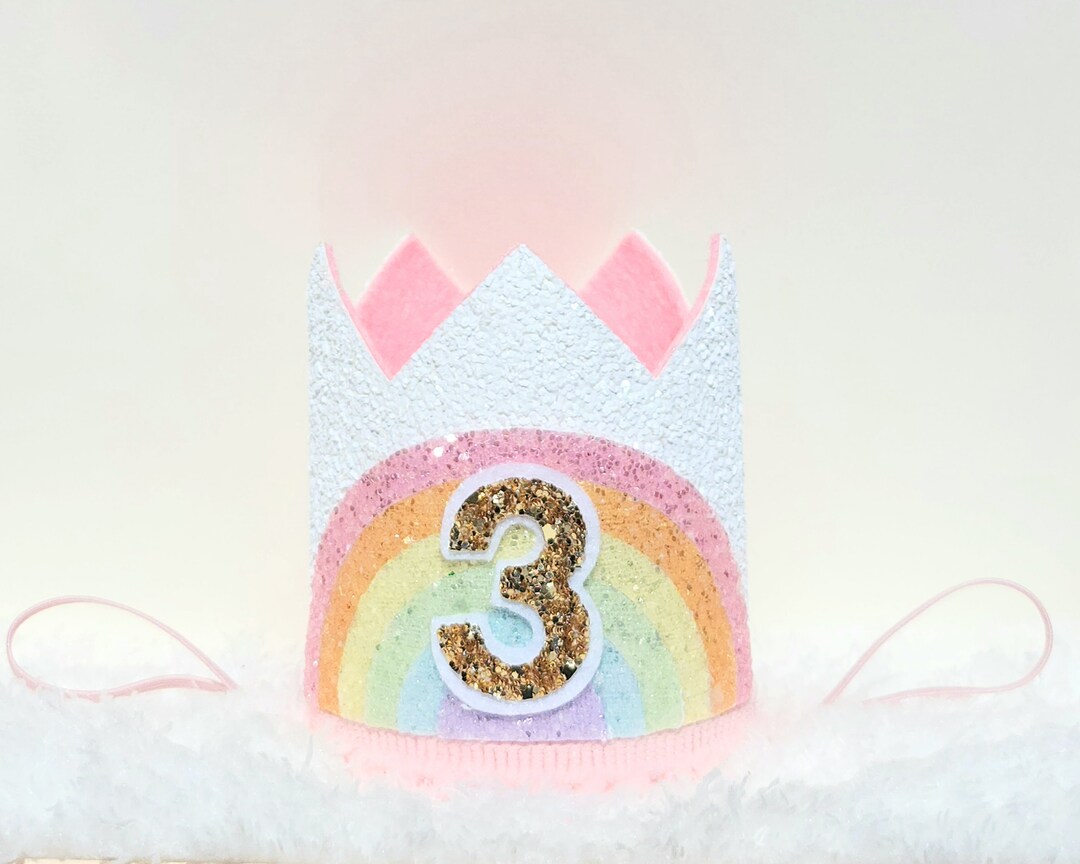 3rd Birthday Crown/ White & Rainbow Birthday Crown/ Third Birthday ...