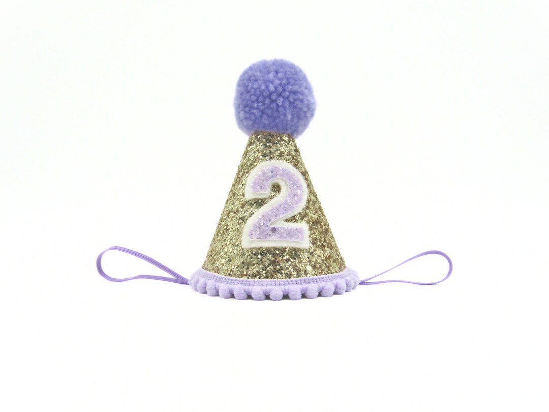 Gold Glitter 2nd Birthday Hat: Lilac Pom-pom Party Decor - Etsy