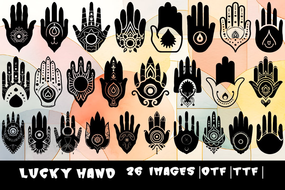Lucky Hand Dingbats Fonts Feature Unique Hand Symbols and Luck Icons ...