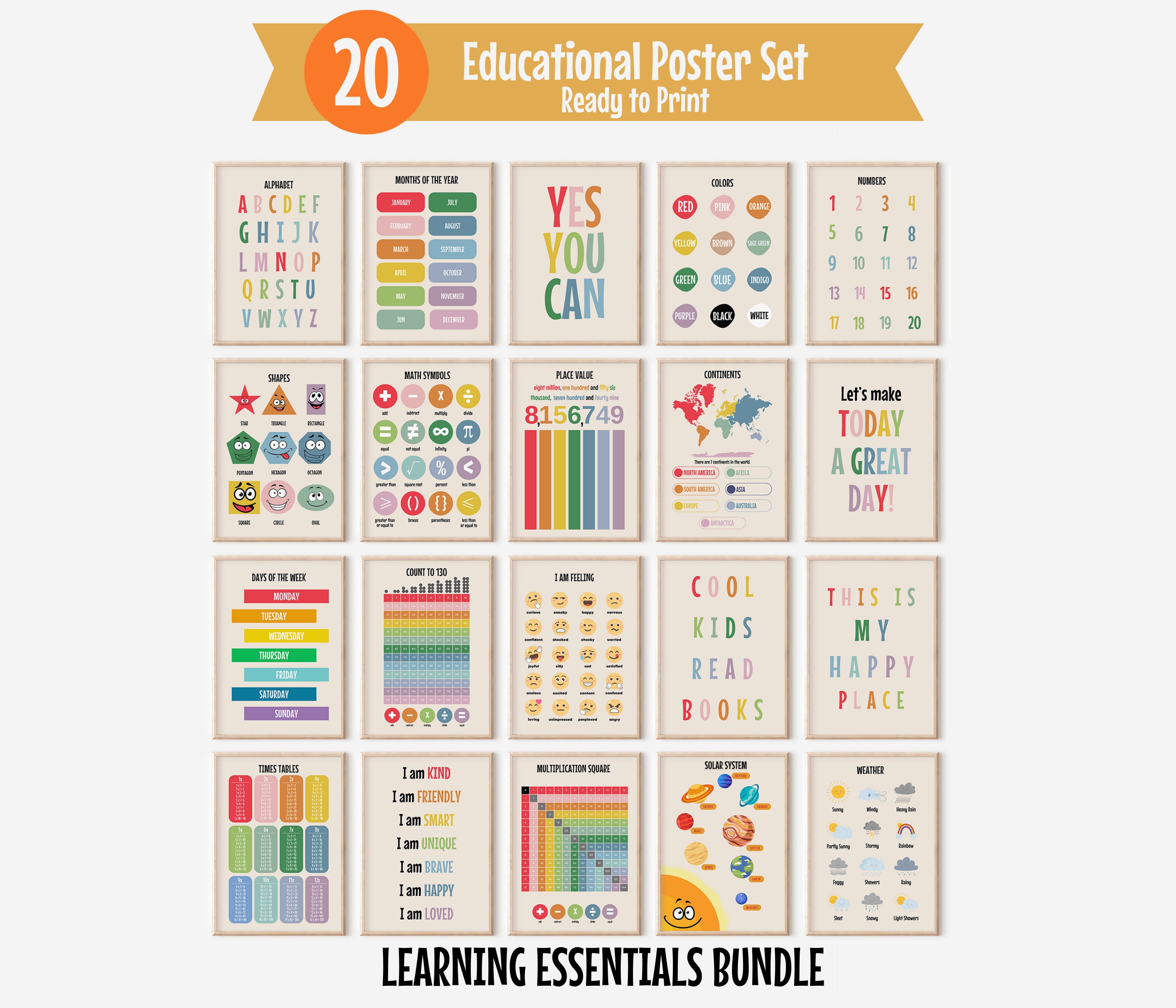 Set of 20 Educational Posters Clasroom Posters Homescool - Etsy