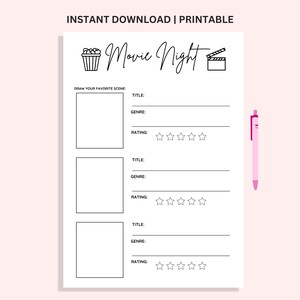 Movie Night Watch List - Printable PDF - Movie Tracker - Movie Watch ...