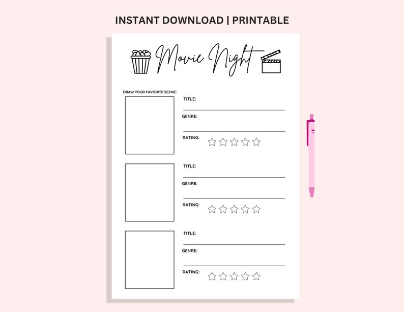 Movie Night Watch List - Printable PDF - Movie Tracker - Movie Watch ...
