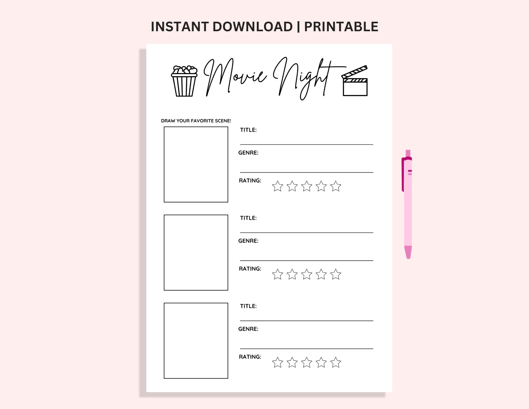Movie Night Watch List - Printable PDF - Movie Tracker - Movie Watch ...