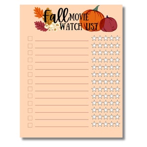 Printable | Editable | Fall Halloween Movie Watch List | Movie Night ...