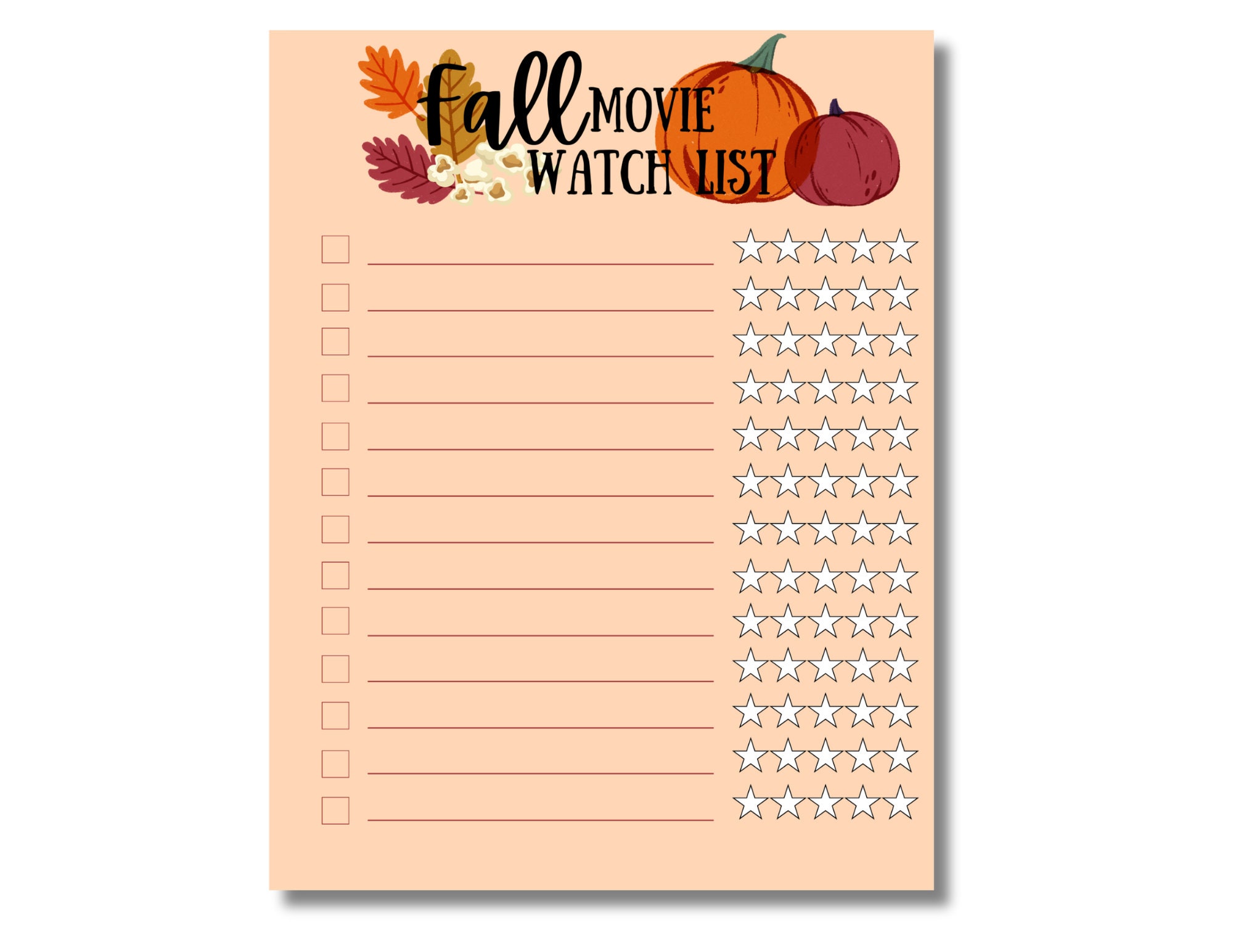 Printable | Editable | Fall Halloween Movie Watch List | Movie Night ...