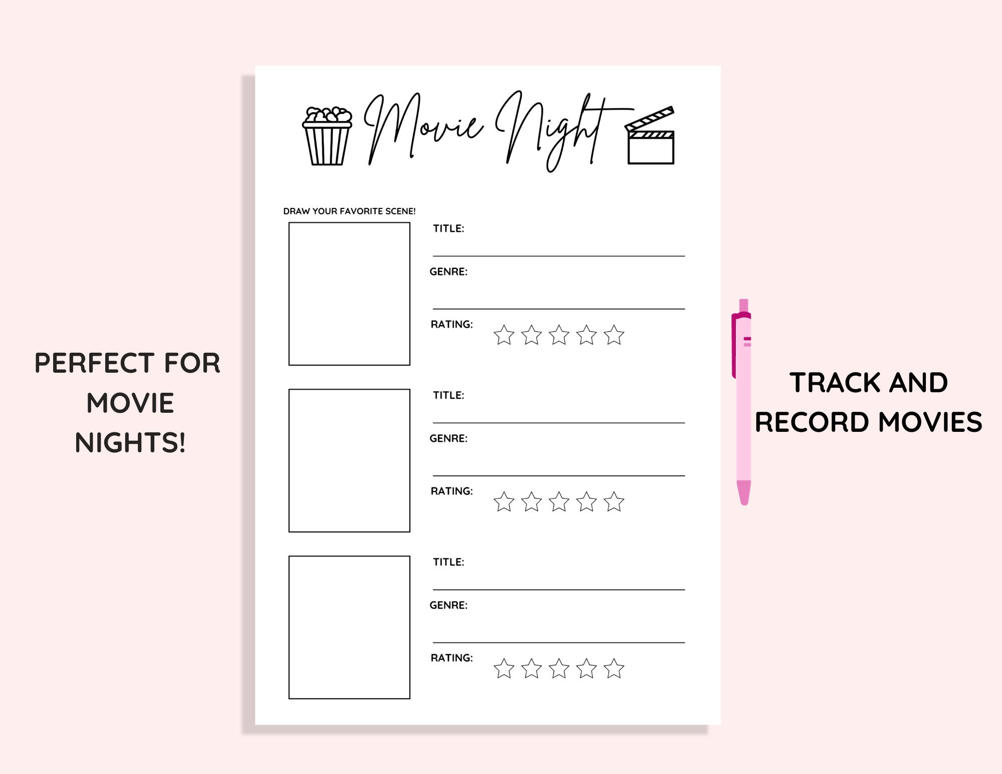 Movie Night Watch List - Printable PDF - Movie Tracker - Movie Watch ...