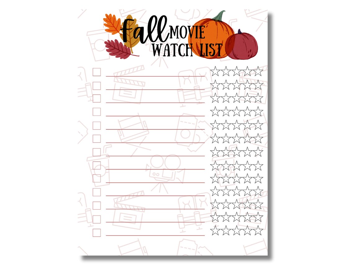 Printable | Editable | Fall Halloween Movie Watch List | Movie Night ...