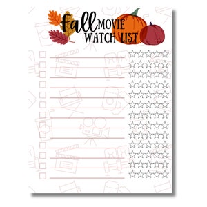 Printable | Editable | Fall Halloween Movie Watch List | Movie Night ...