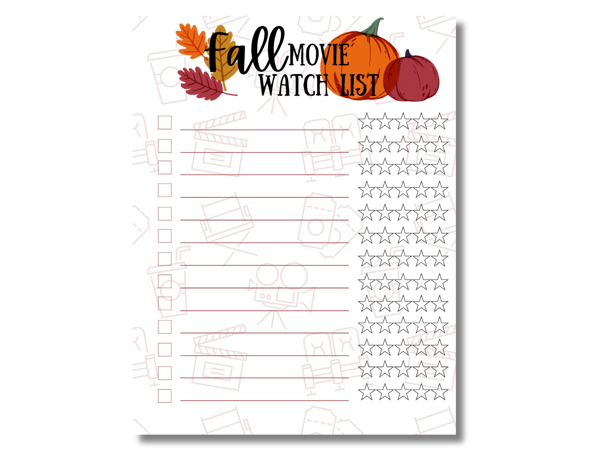 Printable | Editable | Fall Halloween Movie Watch List | Movie Night ...