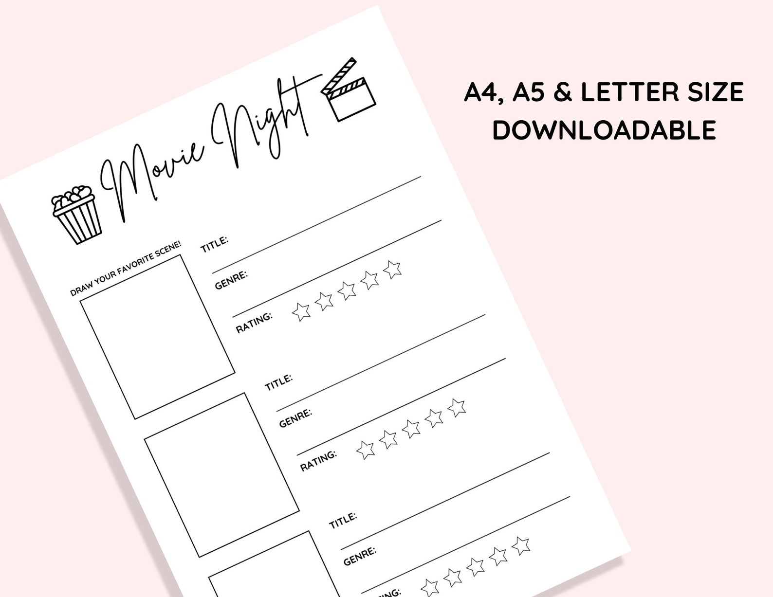 Movie Night Watch List - Printable PDF - Movie Tracker - Movie Watch ...
