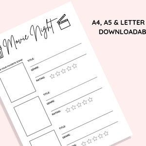 Movie Night Watch List - Printable PDF - Movie Tracker - Movie Watch ...