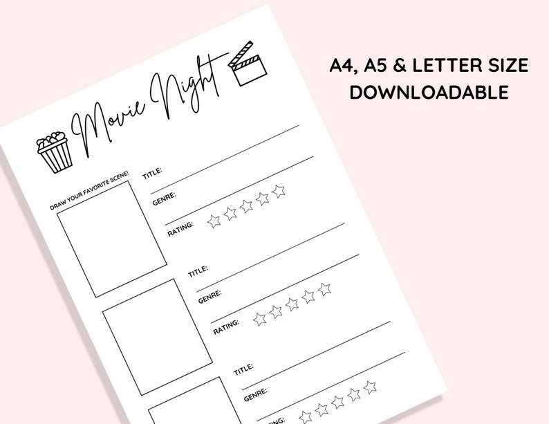 Movie Night Watch List - Printable PDF - Movie Tracker - Movie Watch ...