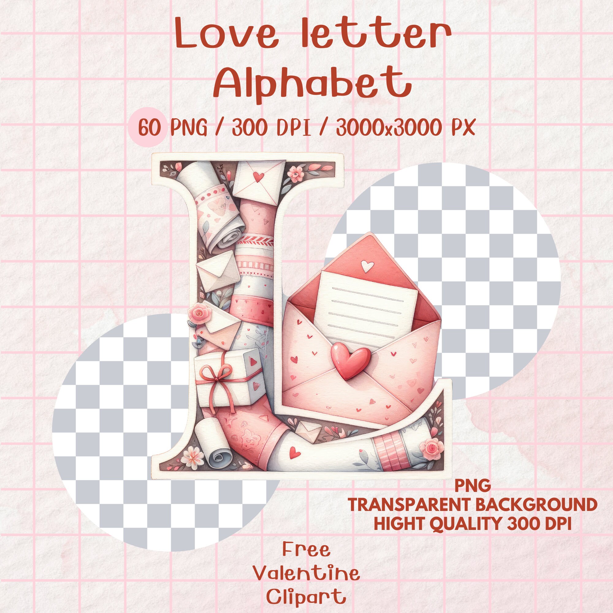 Love Letter Alphabet Clipart, Valentine's Day Alphabet Watercolor ...