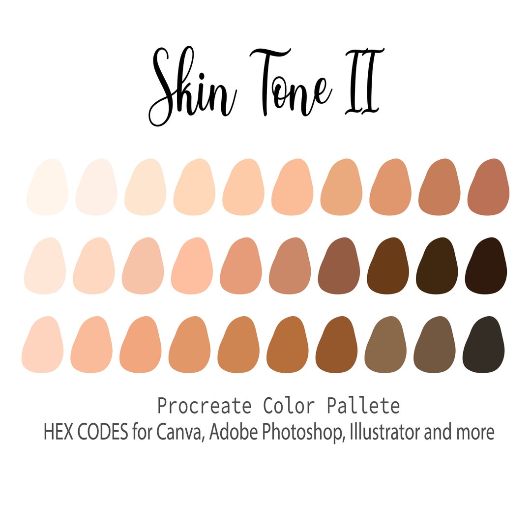 Skin Tone II, Procreate Color Palette, HEX Codes, Procreate Swatches, Color Swatches, Skin Tones ...