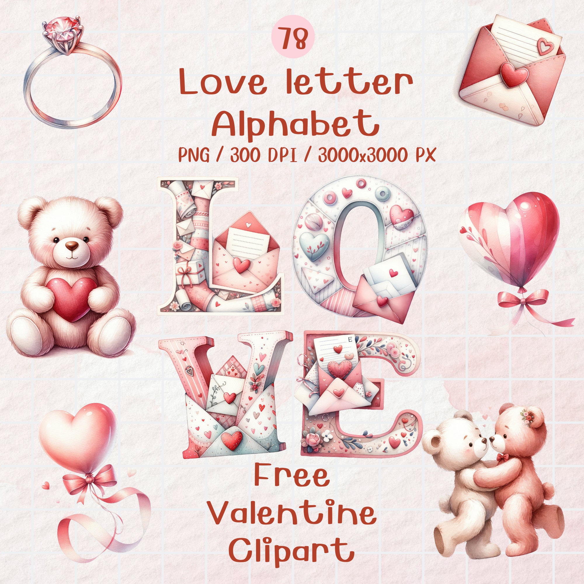 Love Letter Alphabet Clipart, Valentine's Day Alphabet Watercolor ...