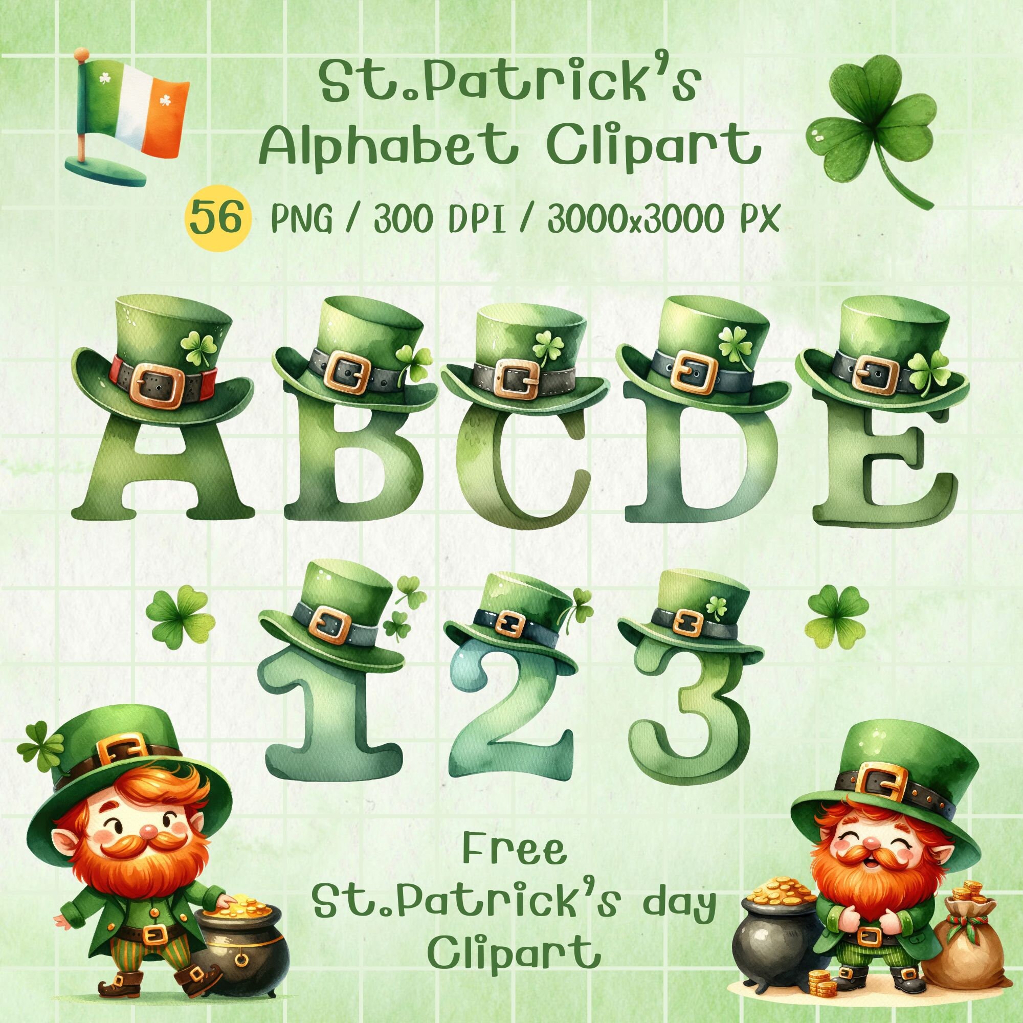St Patrick Alphabet Clipart PNG Sublimation, Leprechaun Letters Clipart ...