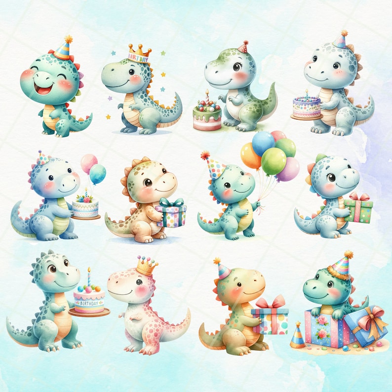 Cute T-rex Birthday Clipart, Birthday Dinosaur, Boy Birthday, Dinosaur ...