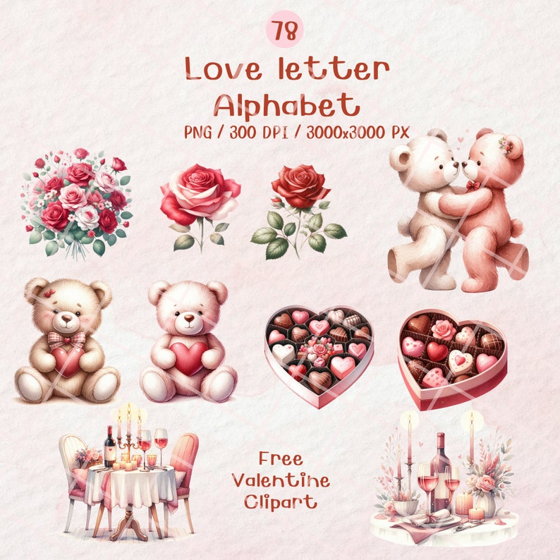 Love Letter Alphabet Clipart, Valentine's Day Alphabet Watercolor ...