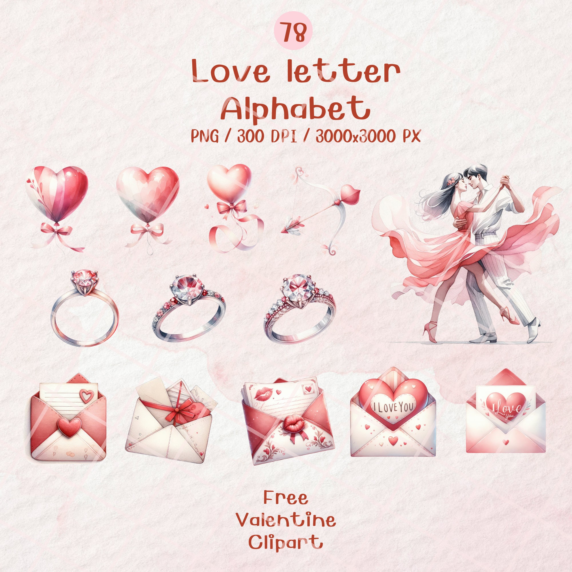 Love Letter Alphabet Clipart, Valentine's Day Alphabet Watercolor ...