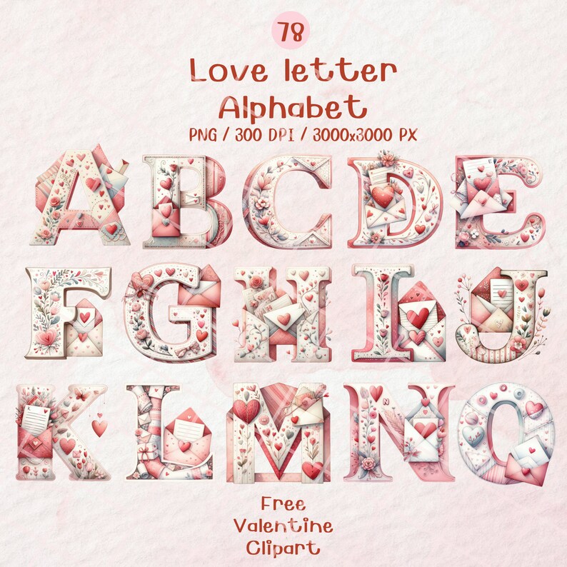 Love Letter Alphabet Clipart, Valentine's Day Alphabet Watercolor ...