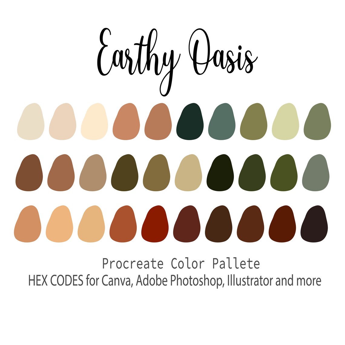 Earthy Oasis, Procreate Color Palette, HEX Codes, Procreate Swatches ...