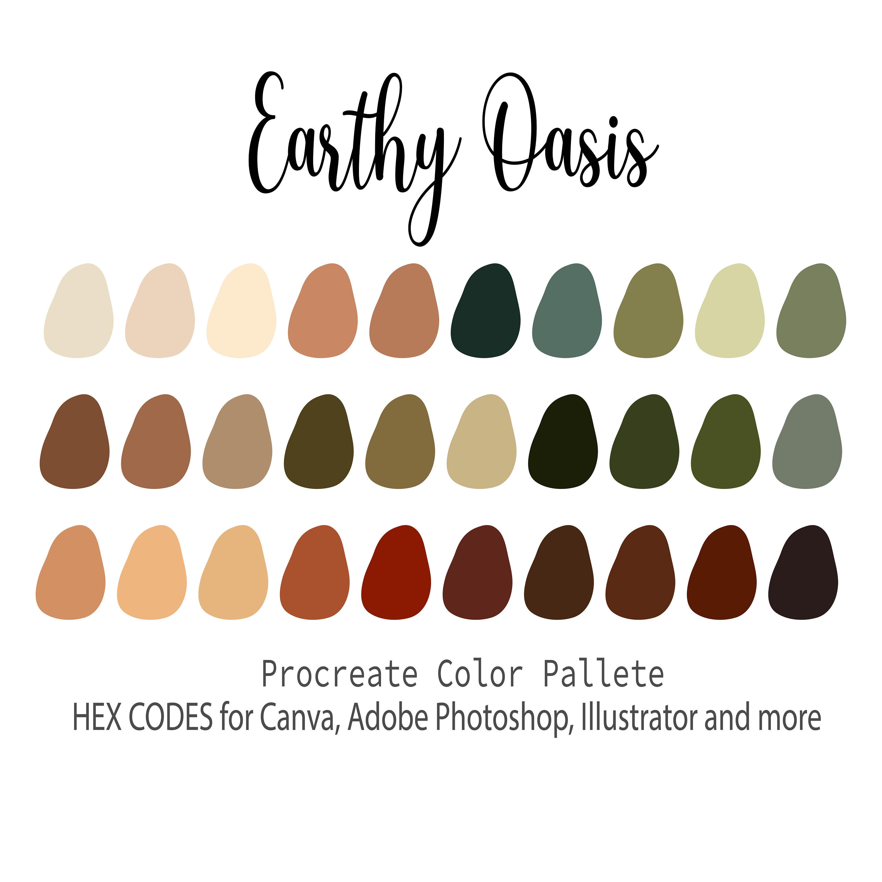 Earthy Oasis, Procreate Color Palette, HEX Codes, Procreate Swatches ...