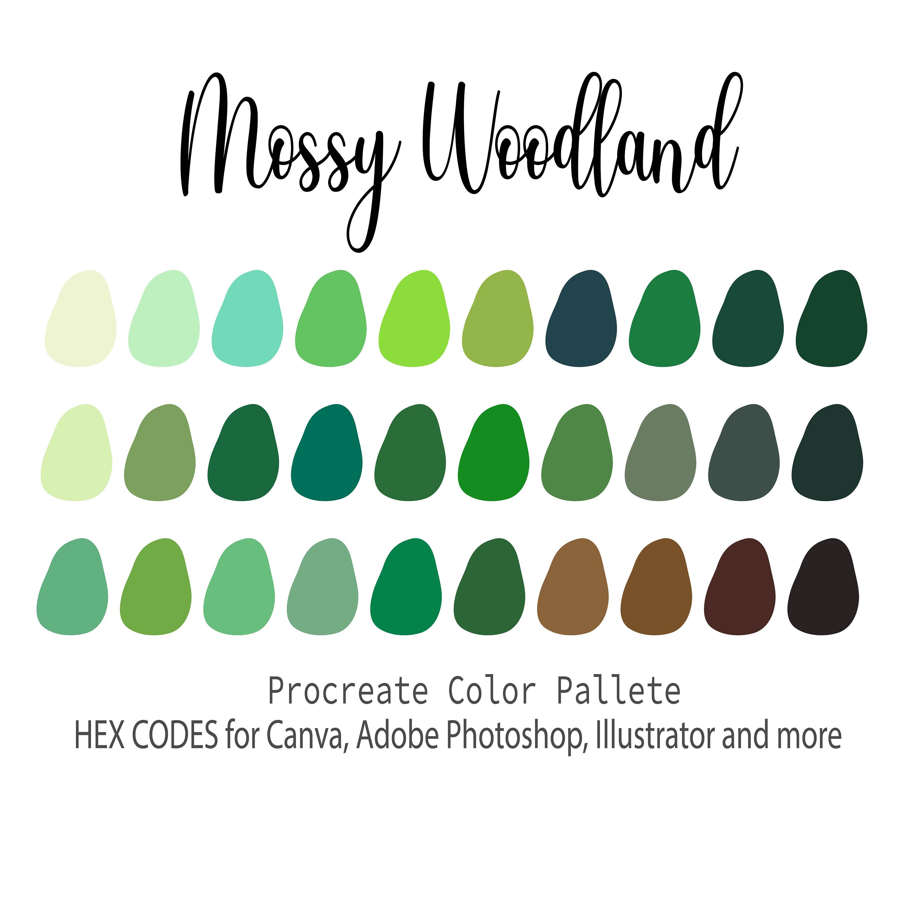 Mossy Woodland, Procreate Color Palette, HEX Codes, Procreate Swatches, Color Swatches ...