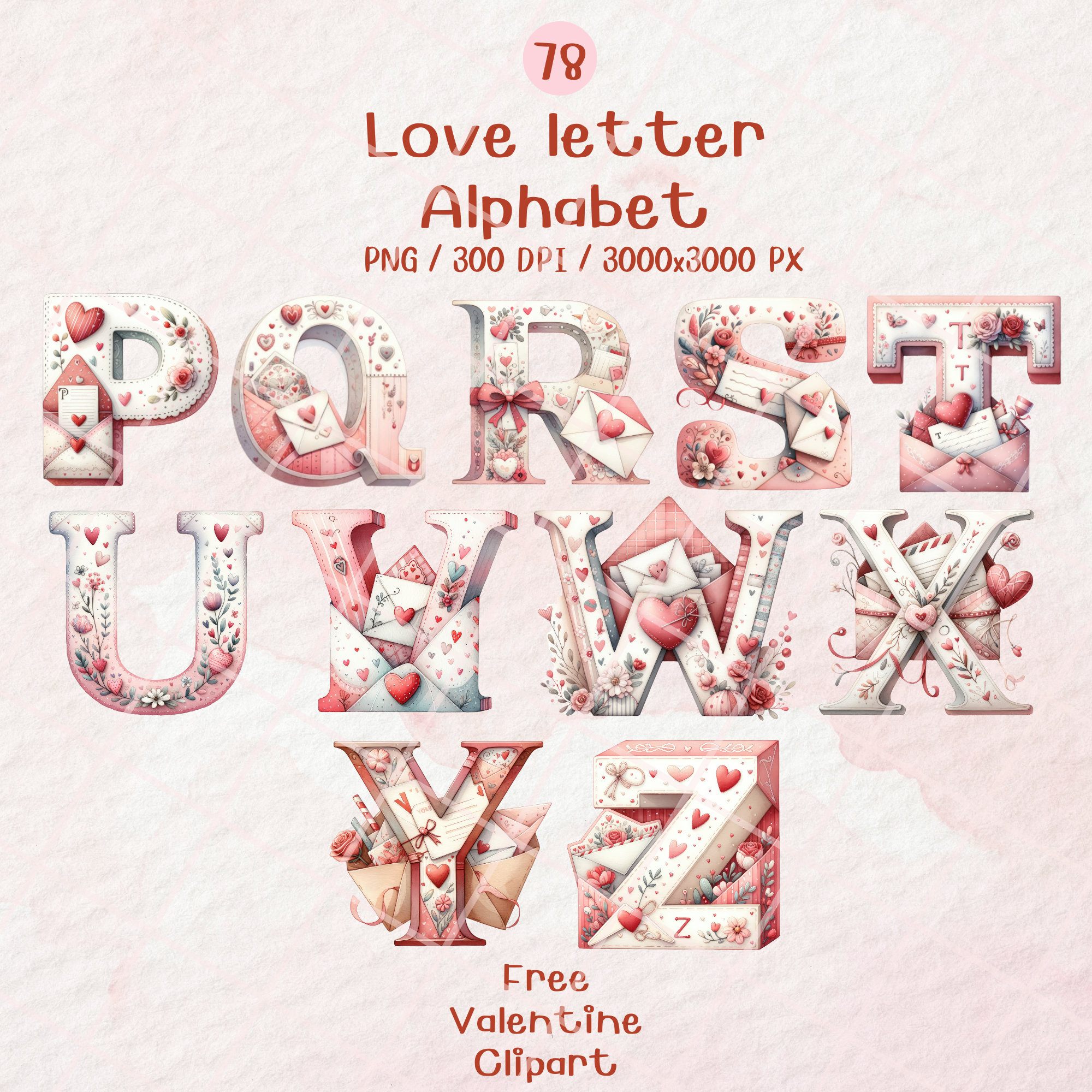 Love Letter Alphabet Clipart, Valentine's Day Alphabet Watercolor ...