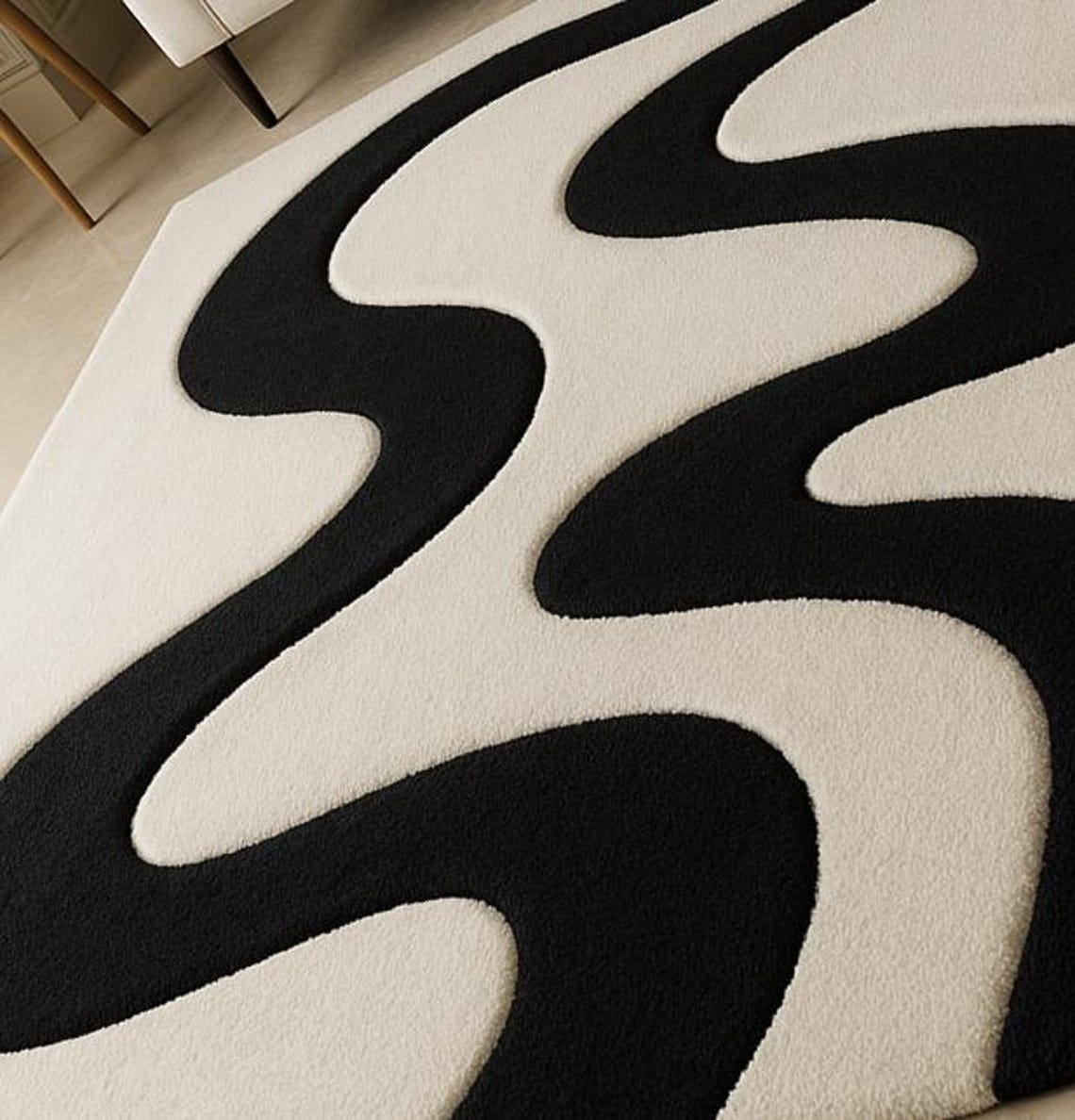 Abstract Wave Pattern Area Rug – Hand-tufted Organic Wavy Design and ...