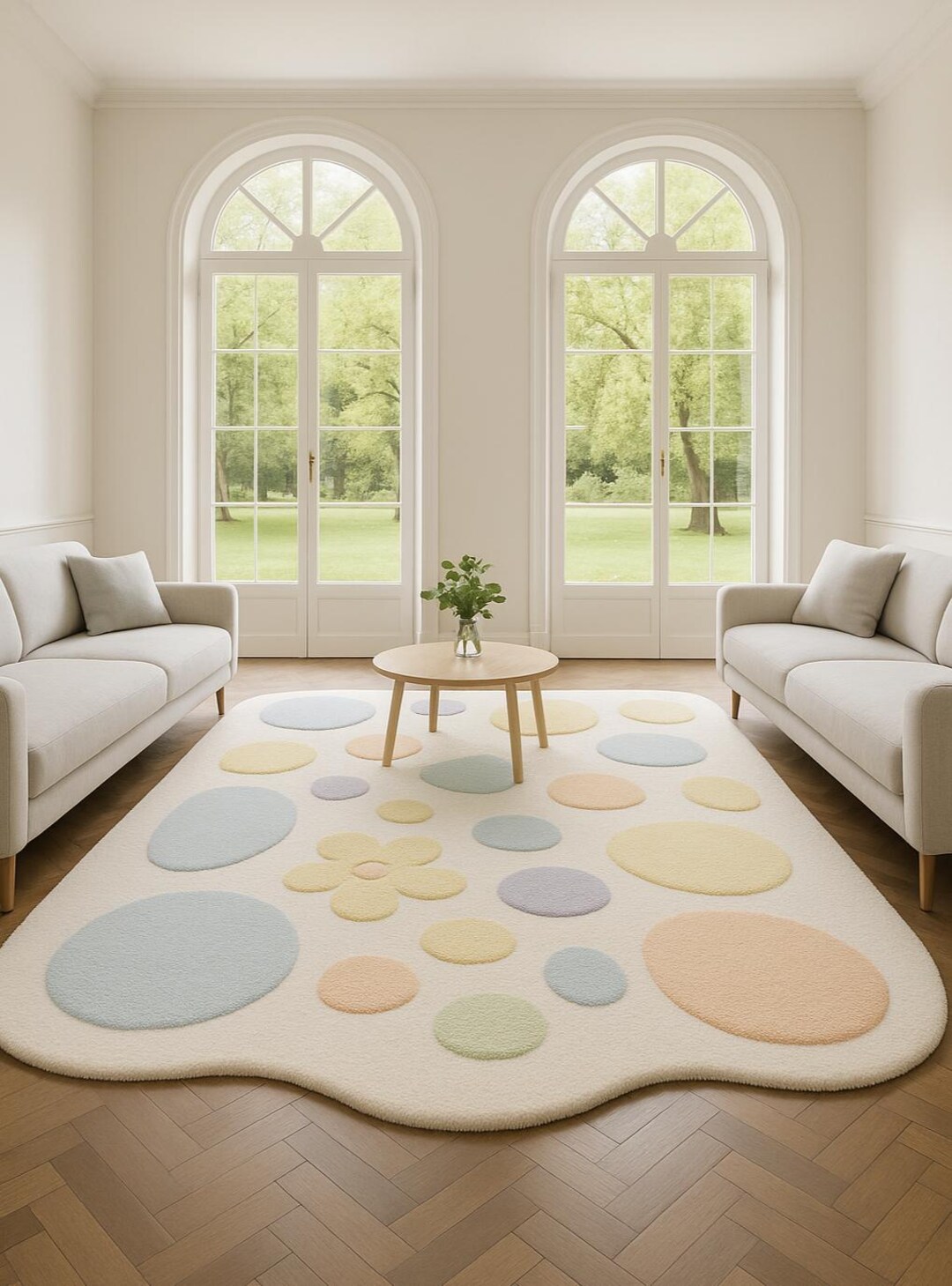 Pastel Flower Blob Rug for Living Room, Modern Kids Carpet Handmade ...