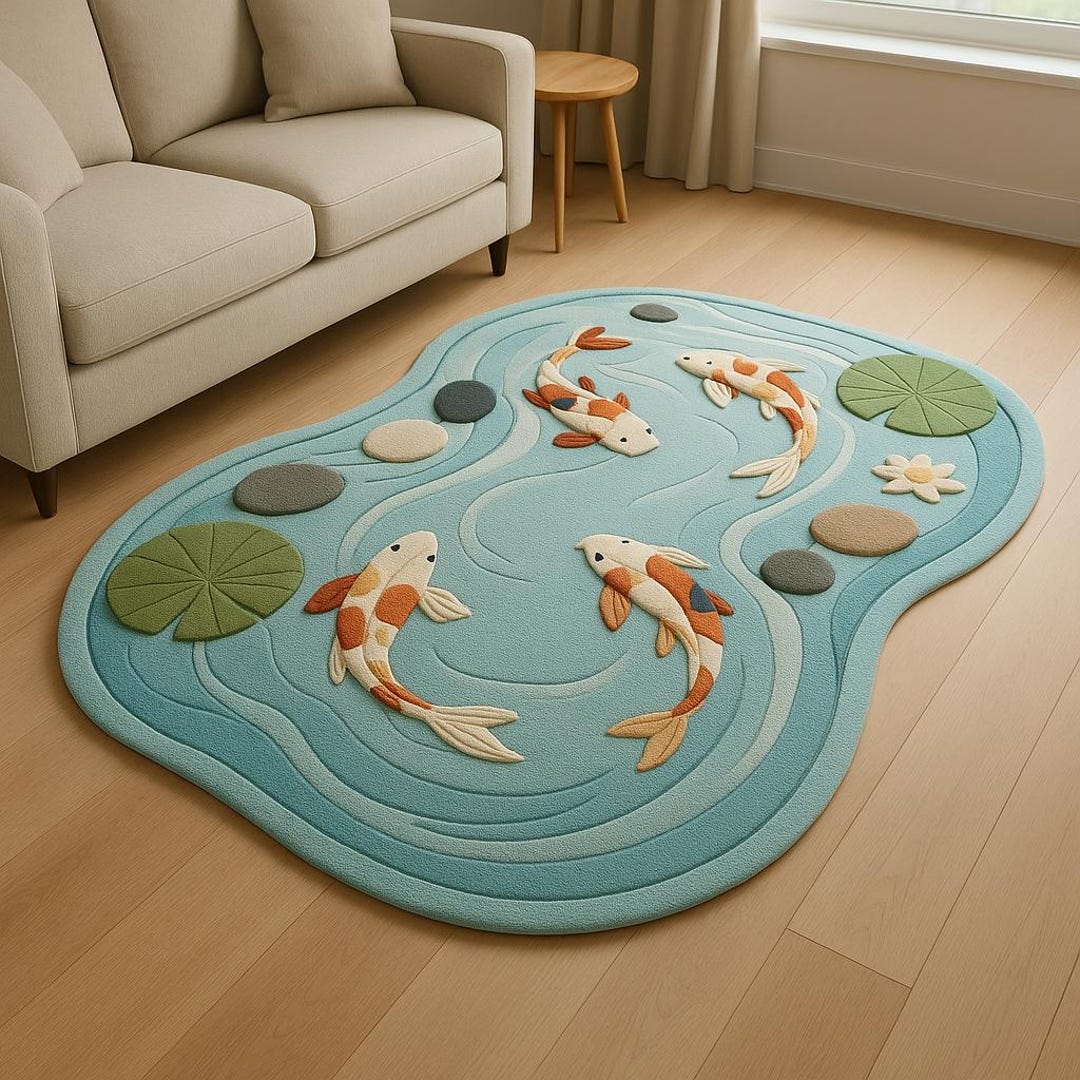 Koi Pond Rug – Hand-tufted 3D Fish With Artistic Nature Rug for Living ...