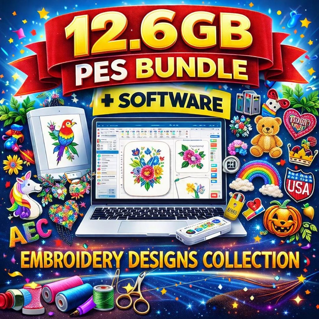 PES Embroidery Designs Bundle | Machine Embroidery Collection, Software ...