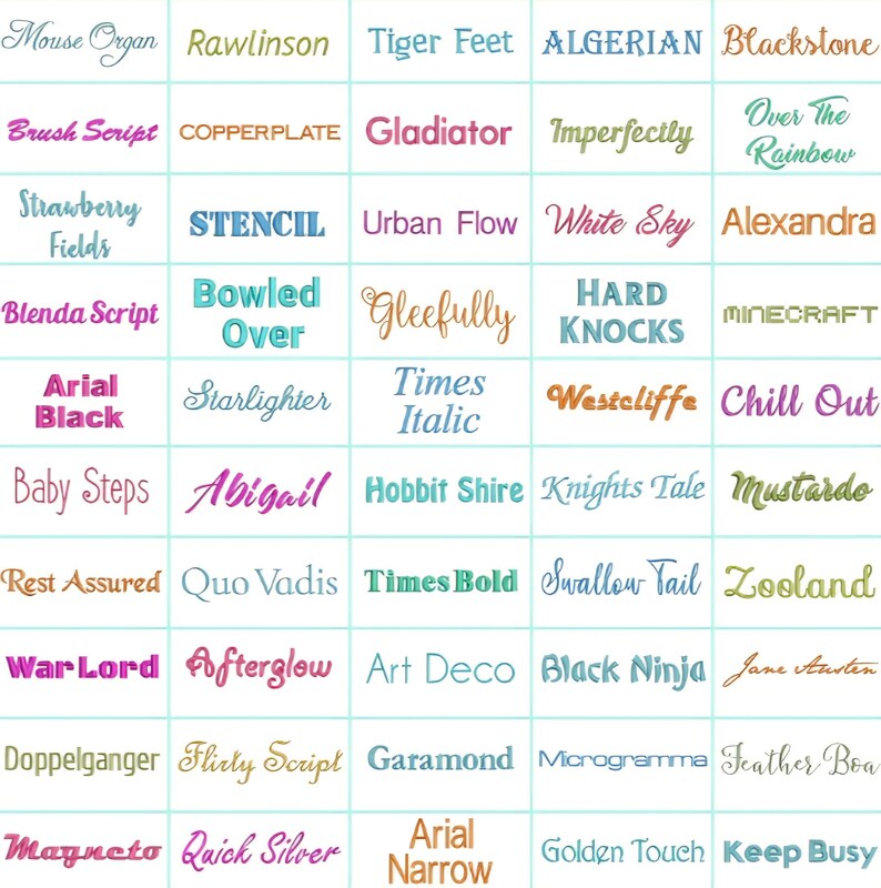 700 Embroidery Fonts Designs: Brother PES File, BX Embrilliance, Viking ...