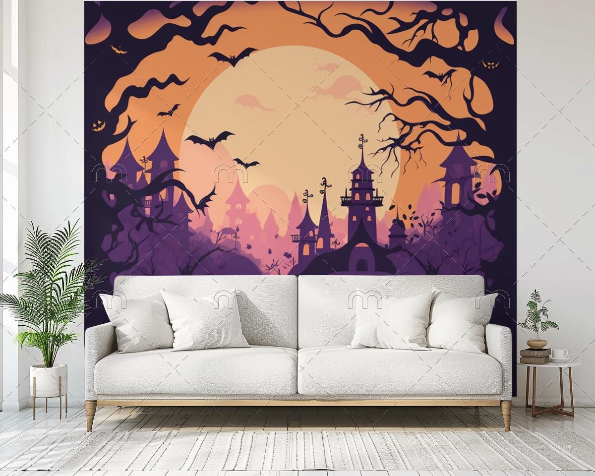 Halloween Sunset Scary Background Premium Poster | Haunted House Spooky ...