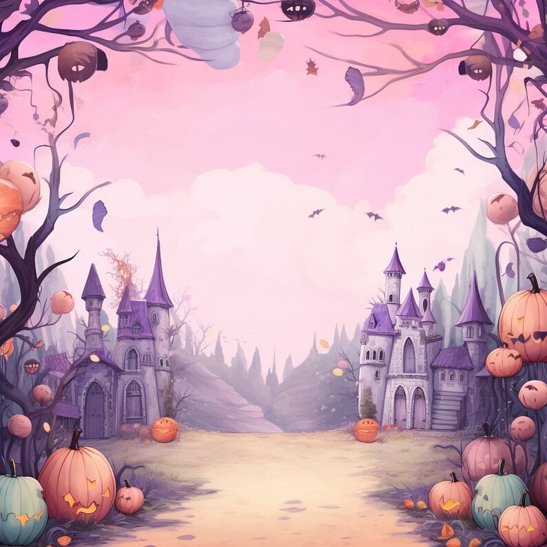 3 Digital Halloween Background or Backdrop in Pastels Girly Style for ...
