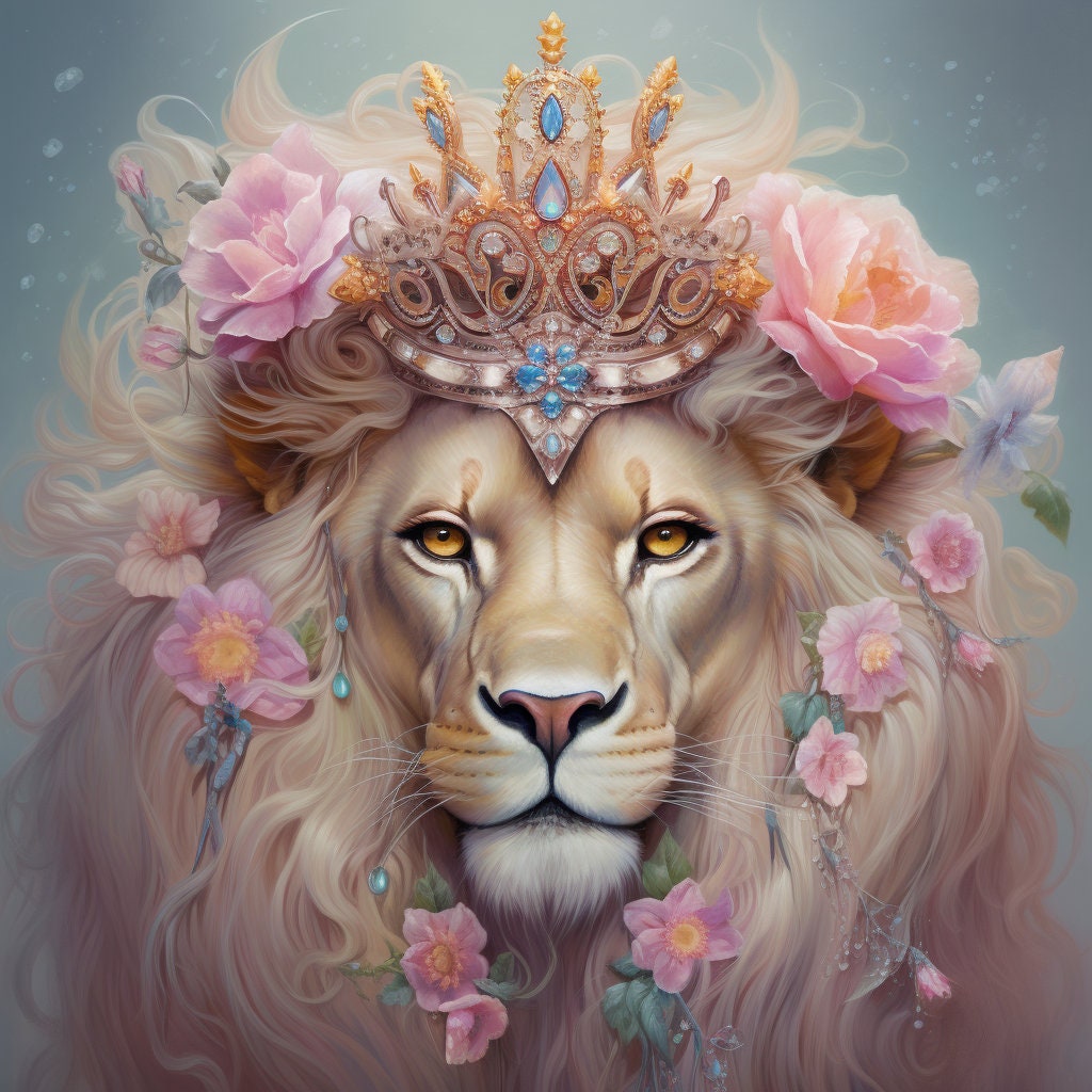 Beautiful Lioness Wearing a Royal Crown Digital Printable Wall Art ...